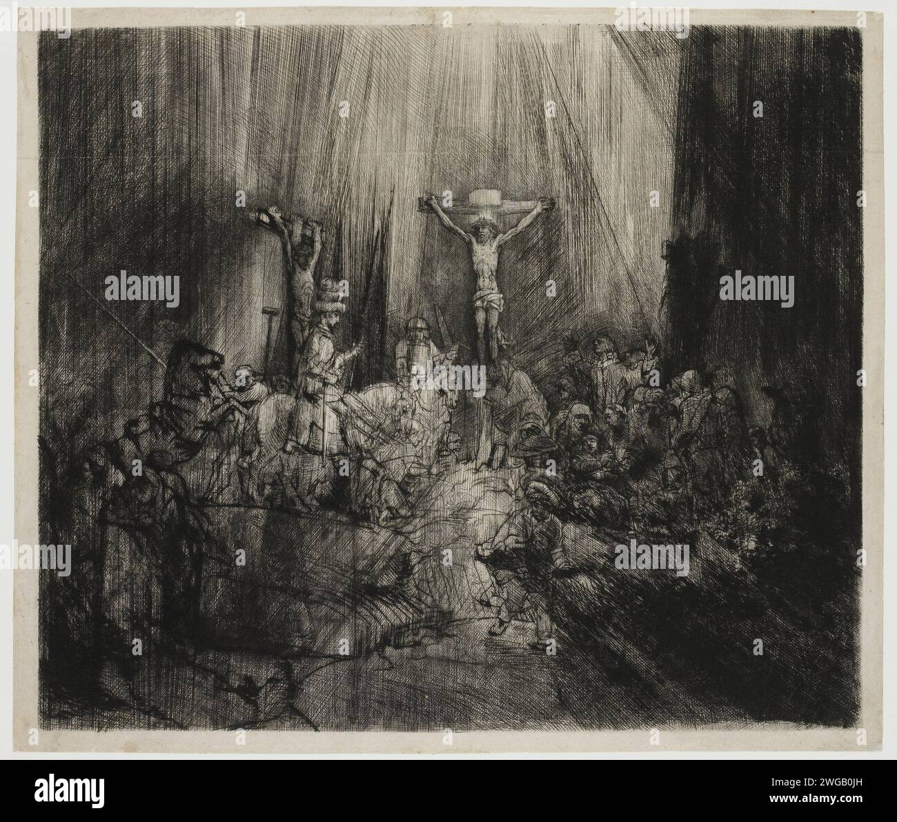 The Three Crosses, Rembrandt van Rijn, 1653 print paper drypoint the crucifixion of Christ ...