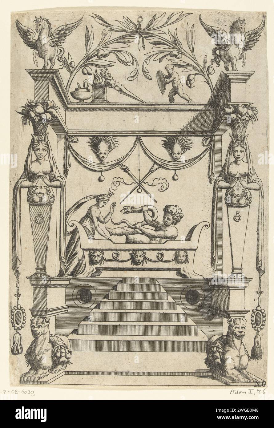 Hercules as a child strangles a snake, 1516 - 1556 print On an ...