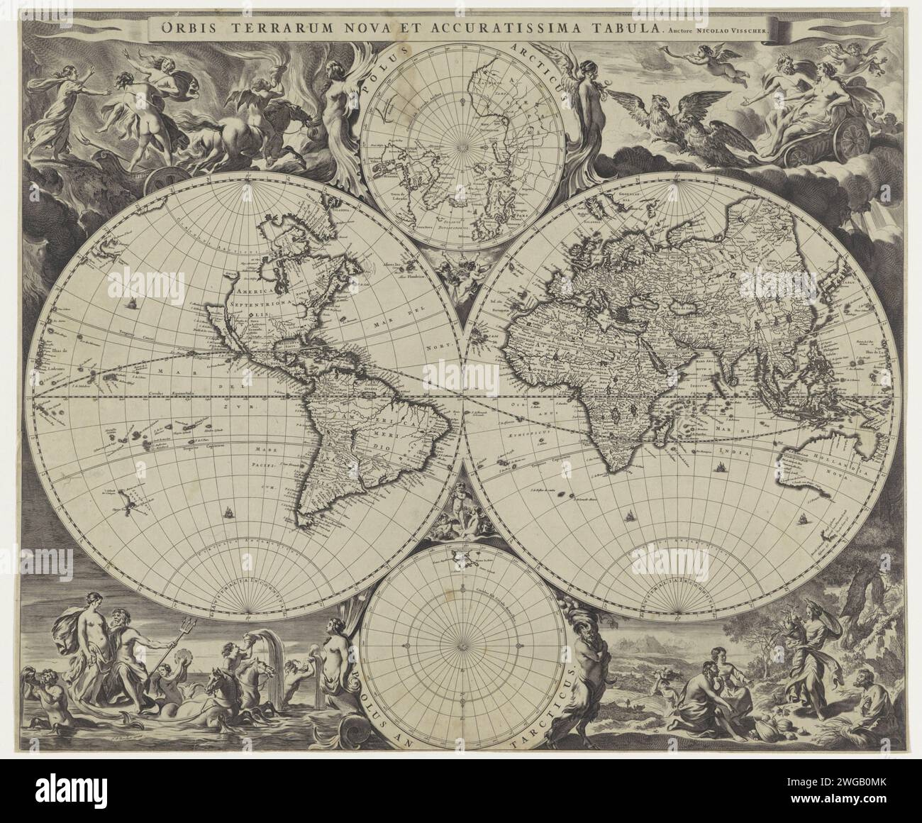 World Map, Jan De Visscher, After Nicolaes Pietersz Berchem, 1643 ...