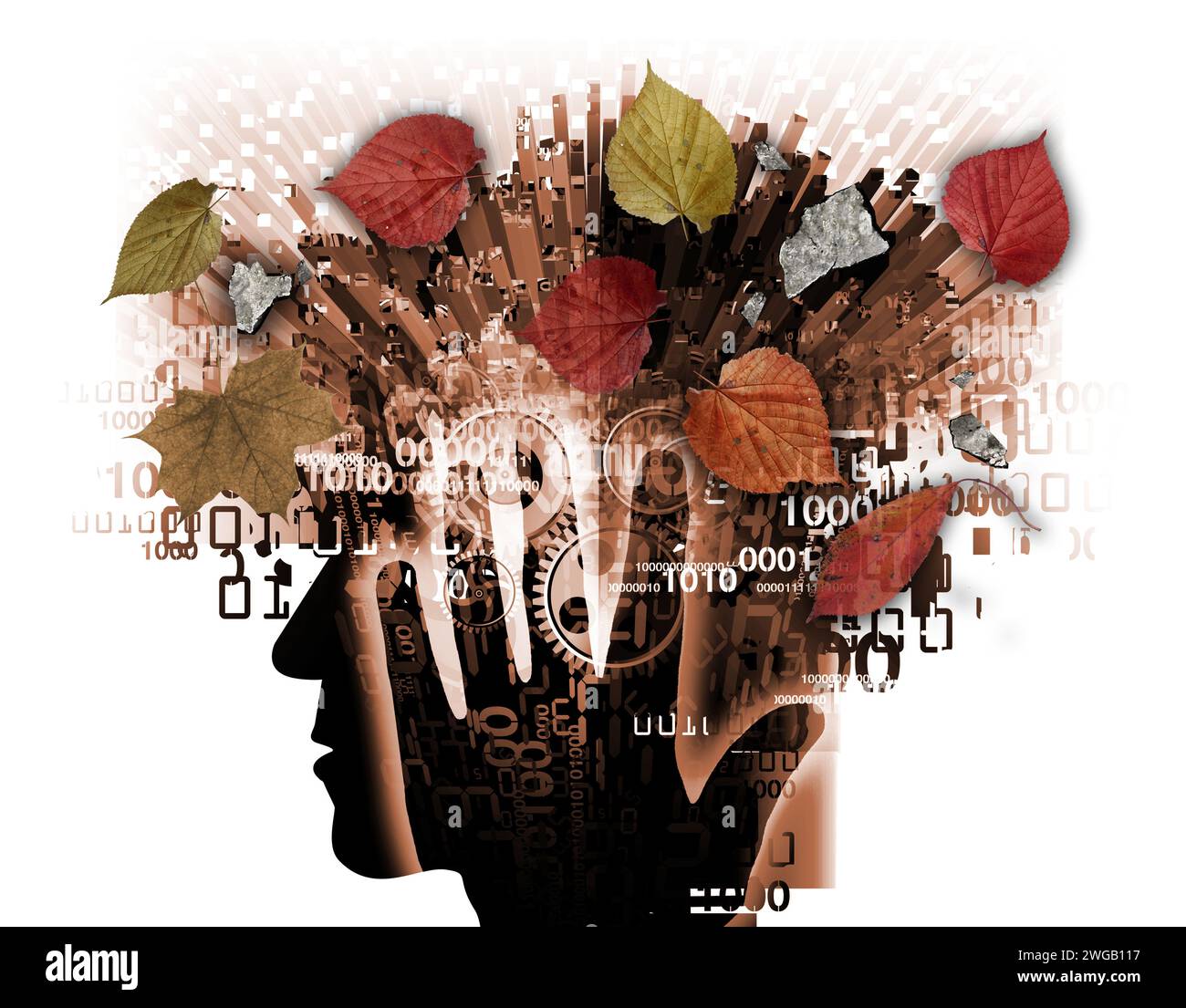 Burn out syndrome,Stress Overworked man,autumn leaves. Stylized male ...