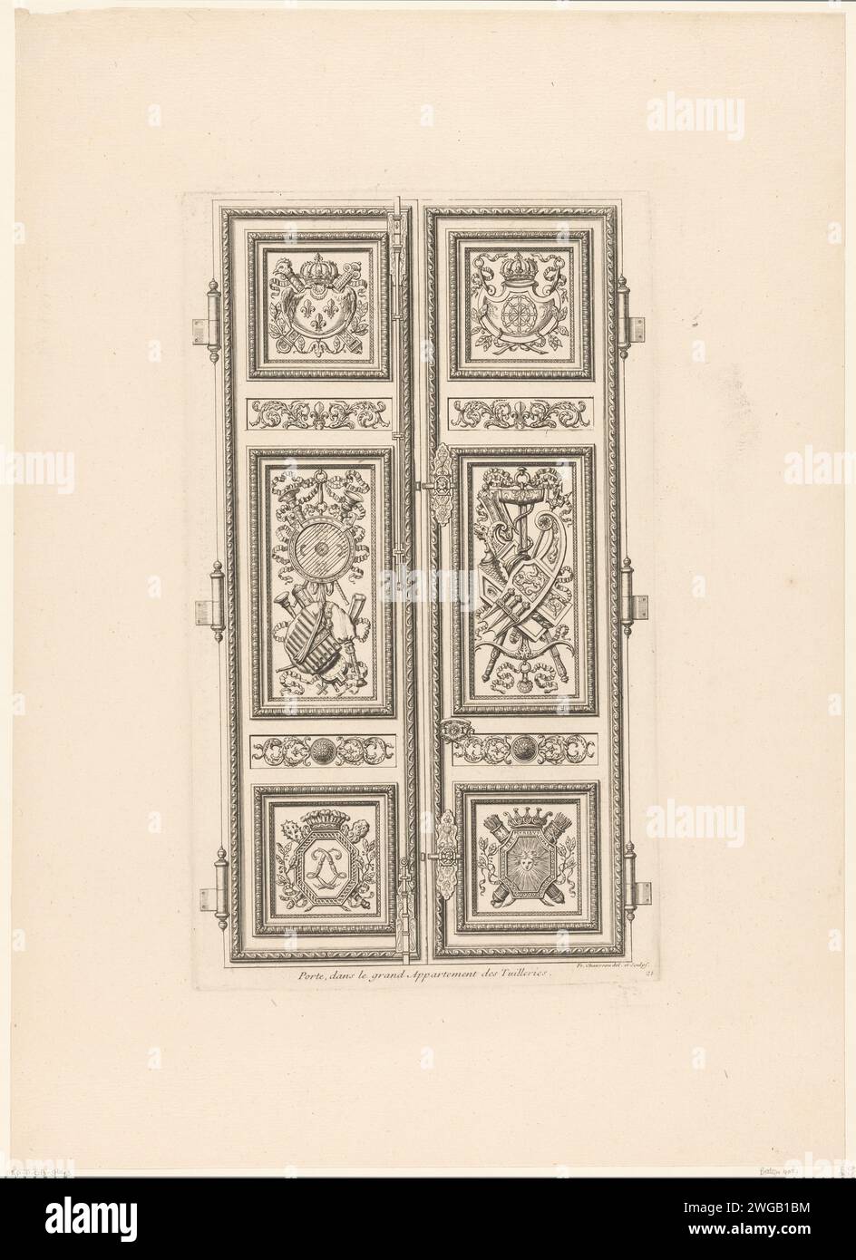 Door with trophies and shields, François Chauueau, 1670 - 1676 print A ...