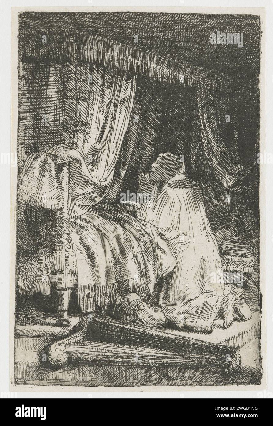 David in Prayer, Rembrandt van Rijn, 1652 print paper etching ...