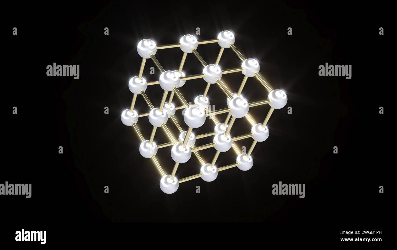 Metal spheres at the nodes of the cube 3d render Stock Photo - Alamy