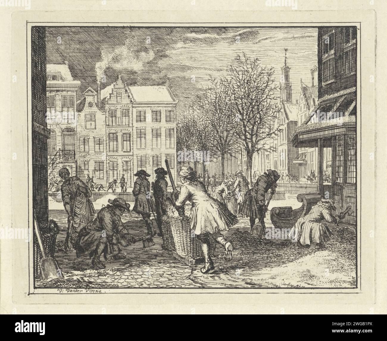 Gentlemen work in a street, Vincent Laurensz. van der Vinne (II), 1758 ...