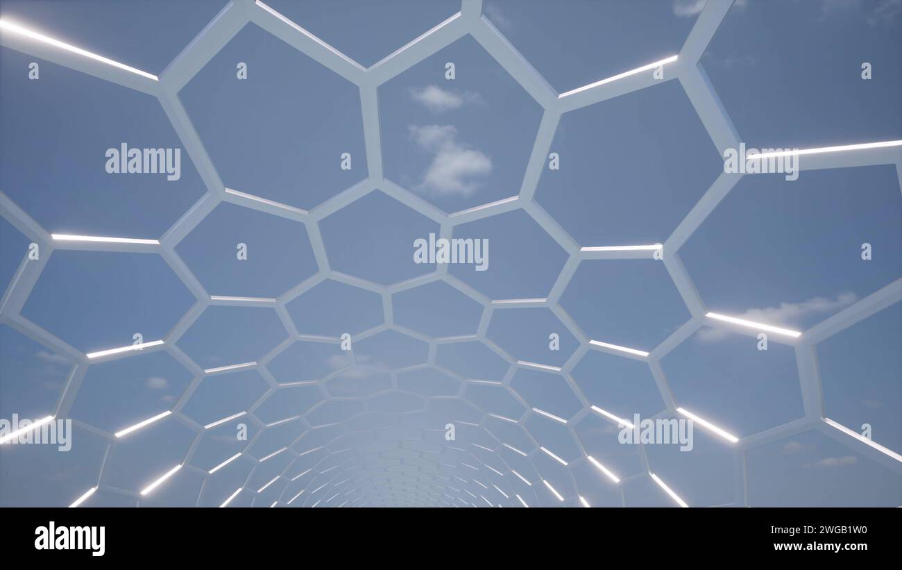 Glass ceiling clear blue sky simply architecture 3d render Stock Photo ...