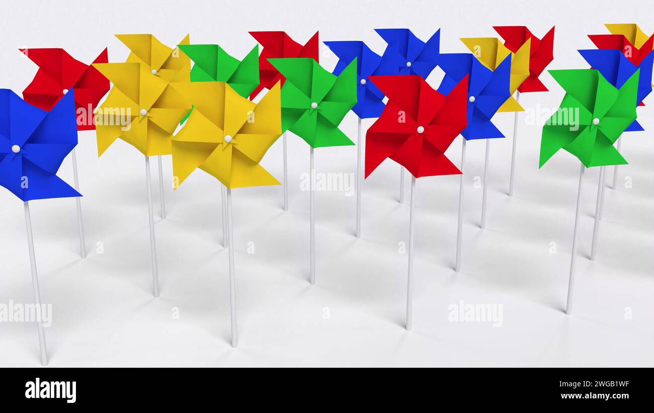 Color paper windmill on white back intro 3d render Stock Photo - Alamy