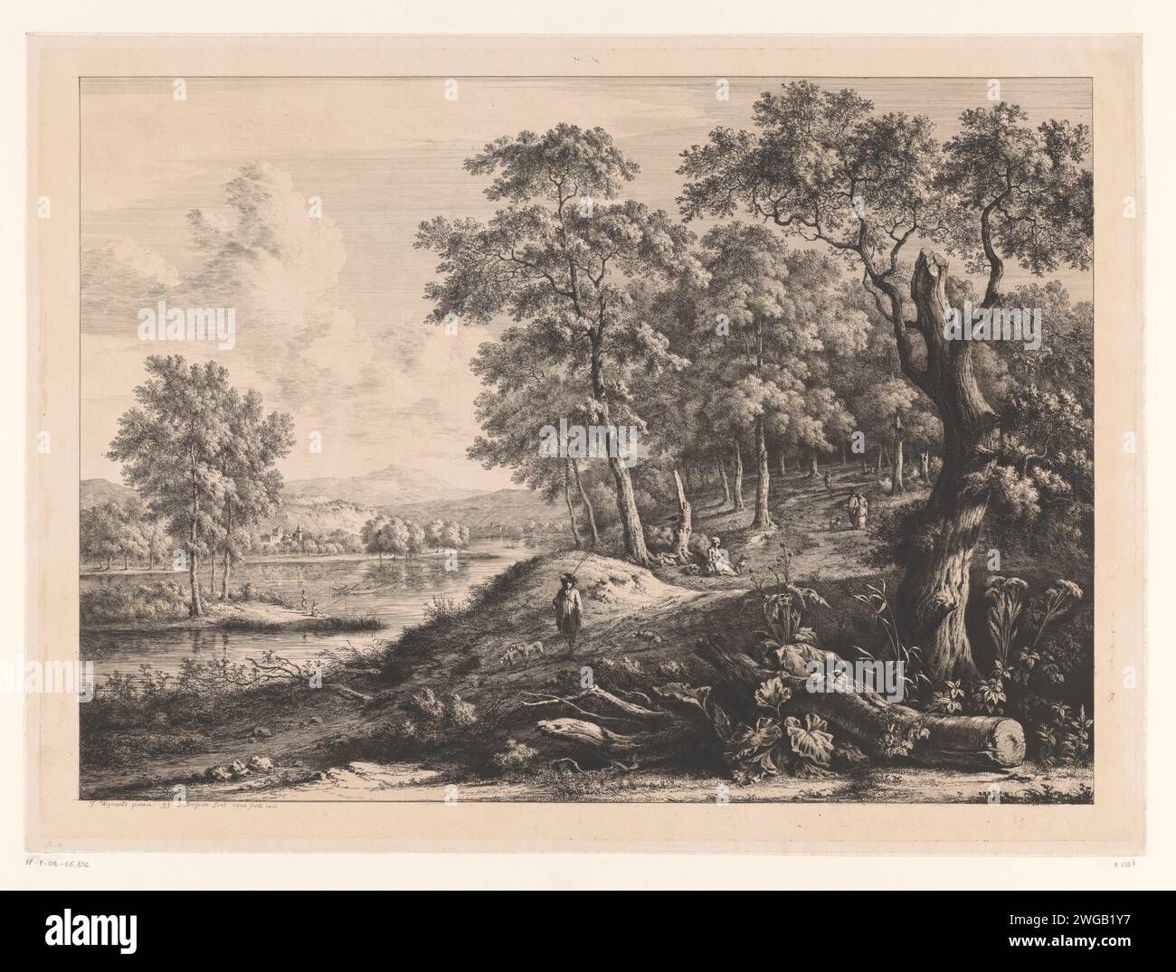 River landscape with walking hunter with three dogs, Jean Jacques de ...