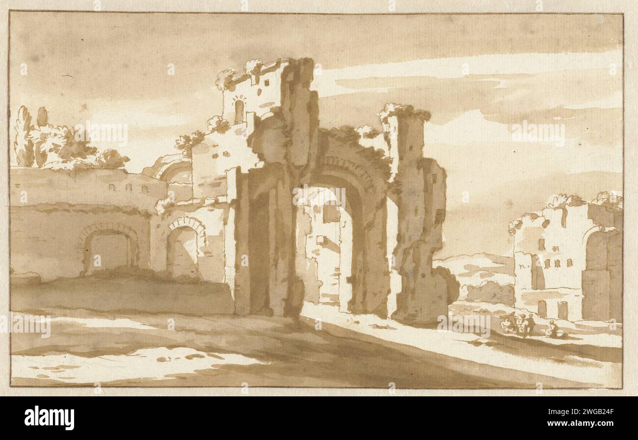 Ruin of a city gate, Jacob van der Ulft, 1637 - 1689 drawing paper. ink ...
