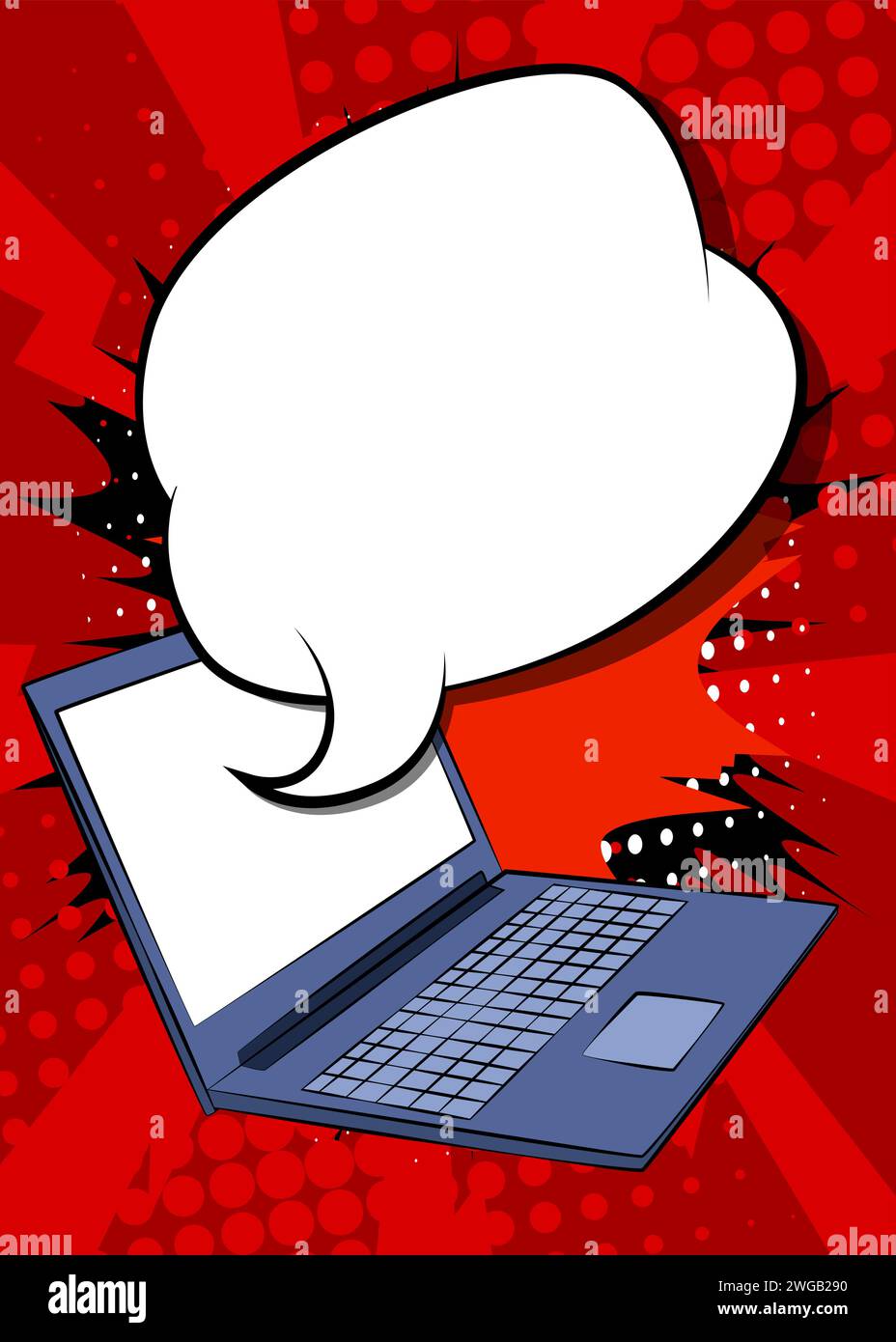 Cartoon Laptop with blank speech bubble, comic book Notebook background ...
