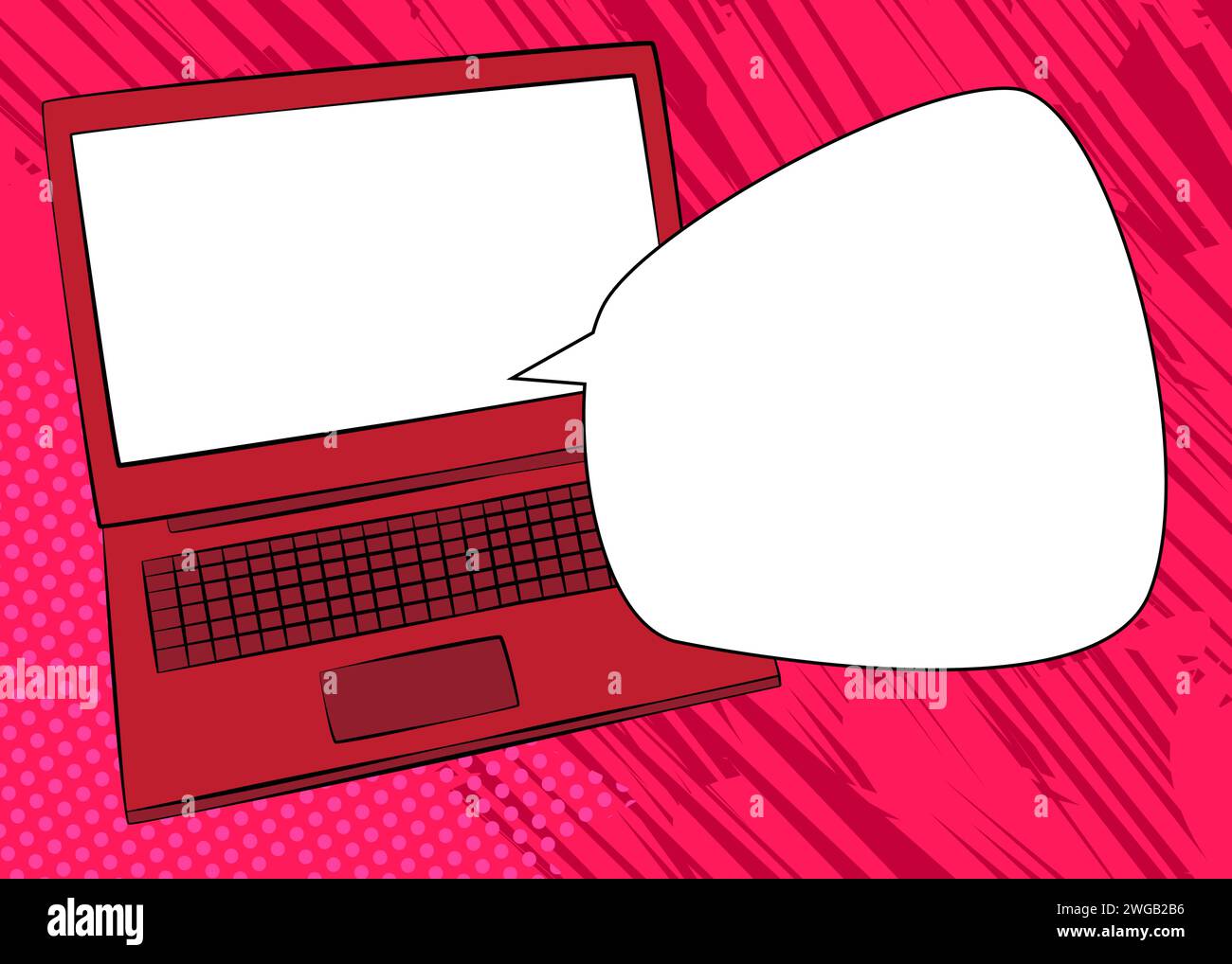 Cartoon Laptop with blank speech bubble, comic book Notebook background ...