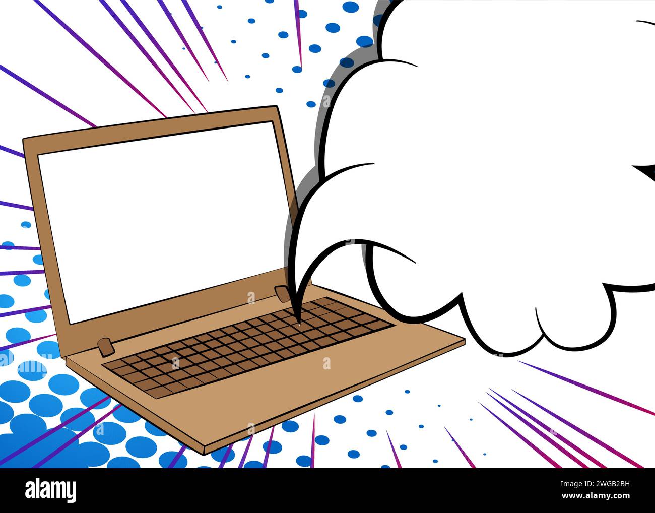 Cartoon Laptop with blank speech bubble, comic book Notebook background ...