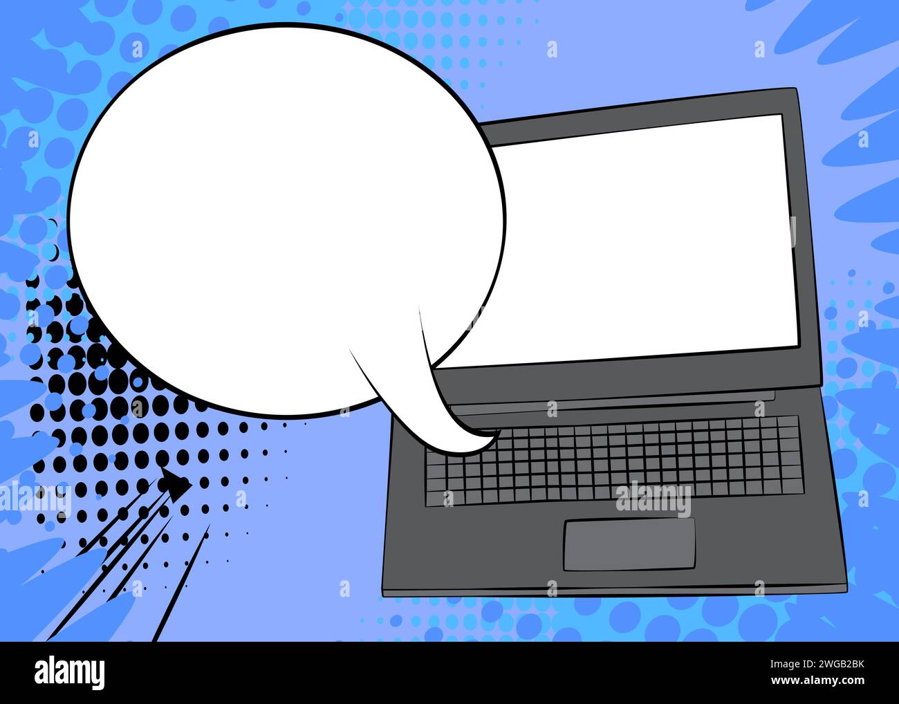 Cartoon Laptop with blank speech bubble, comic book Notebook background ...