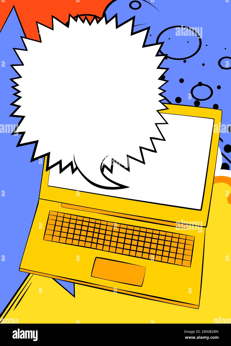 Cartoon Laptop with blank speech bubble, comic book Notebook background ...