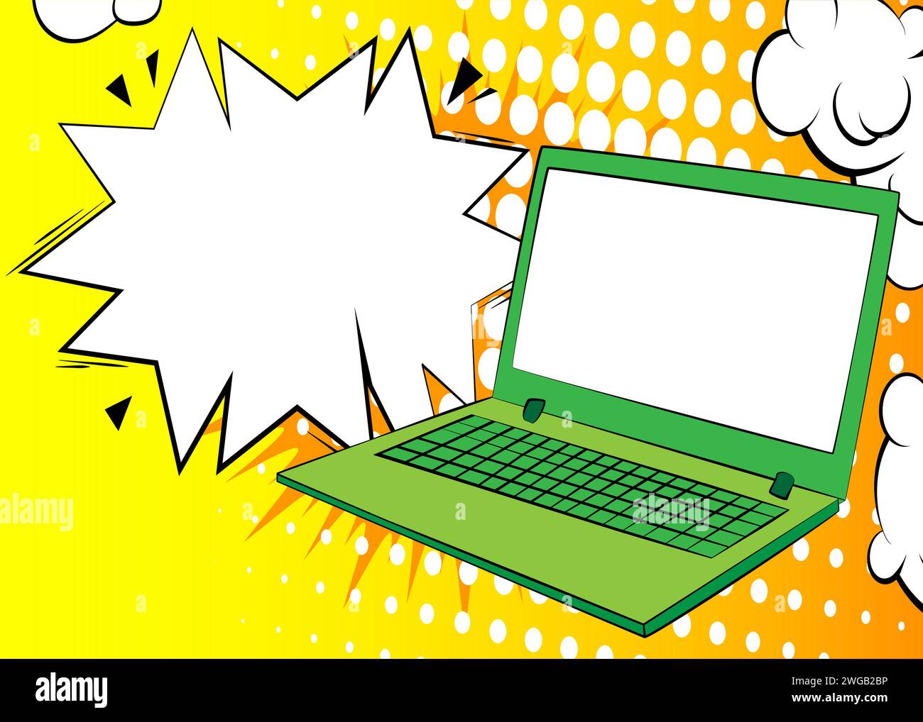Cartoon Laptop with blank speech bubble, comic book Notebook background ...
