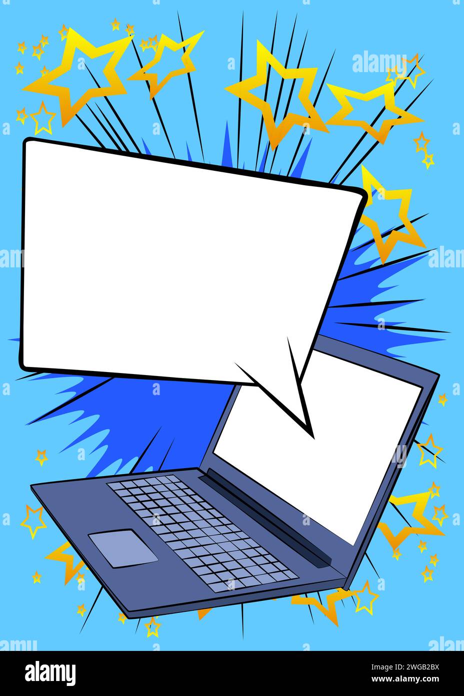 Cartoon Laptop with blank speech bubble, comic book Notebook background ...