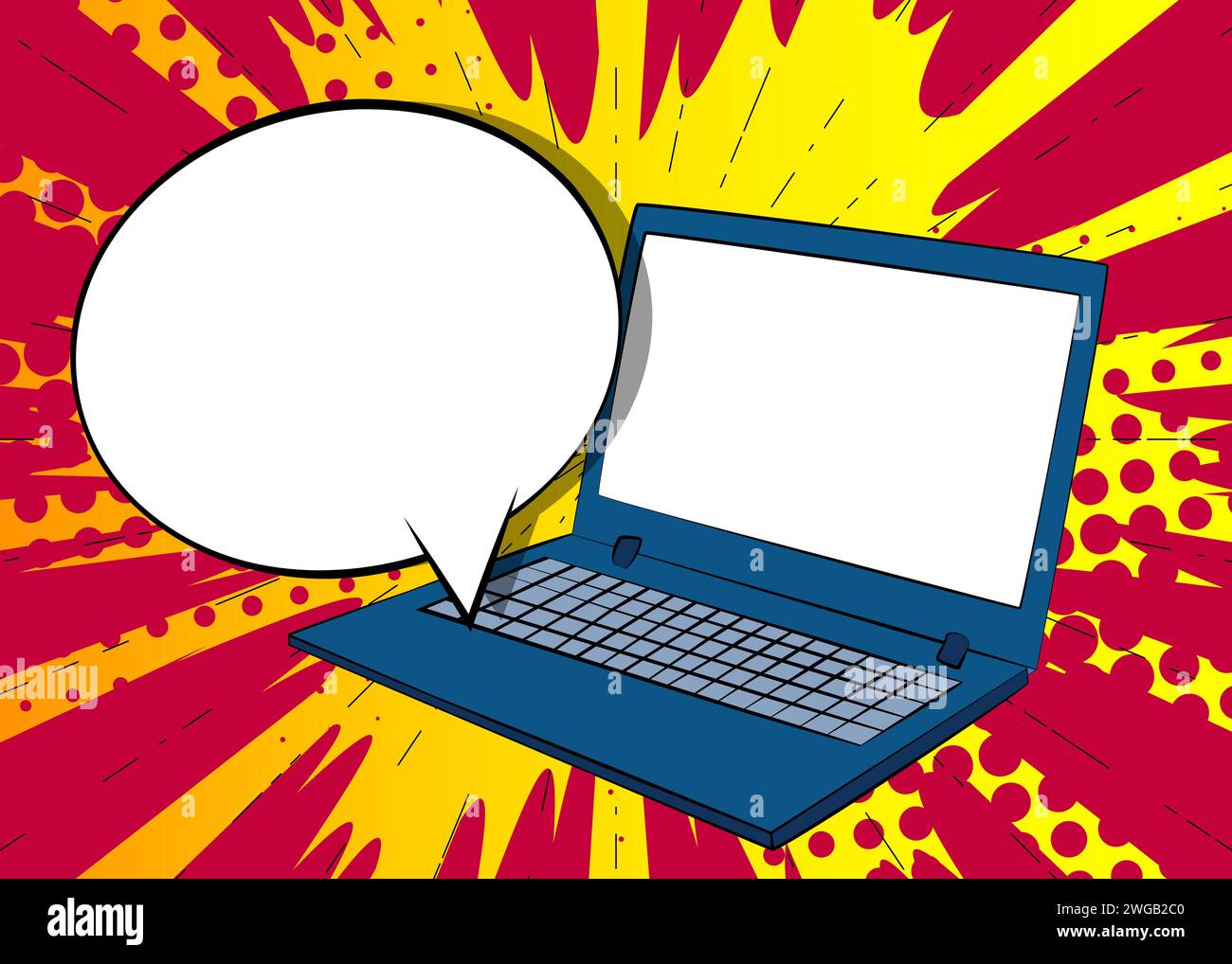 Cartoon Laptop with blank speech bubble, comic book Notebook background ...