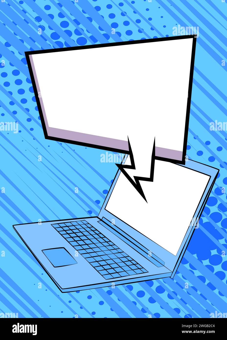 Cartoon Laptop with blank speech bubble, comic book Notebook background ...