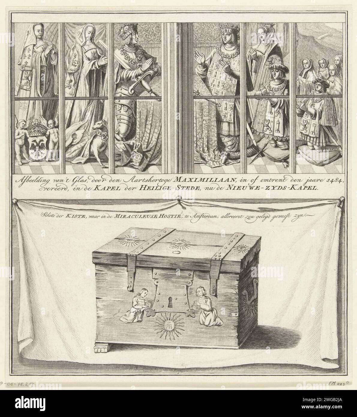 Stained glass window of Maximilian I and the coffin in which the ...