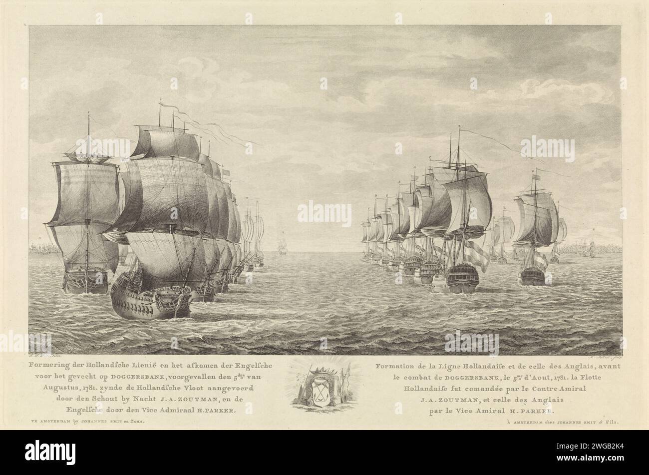 The start of the sea battle at Doggersbank, 1781, Mathias de Sallieth ...