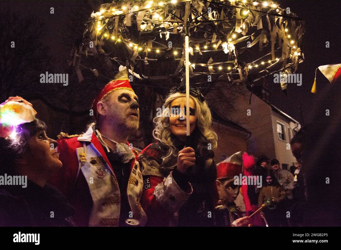Cologne, Germany. 03rd Feb, 2024. A general view of the traditional ghost parade is being ...
