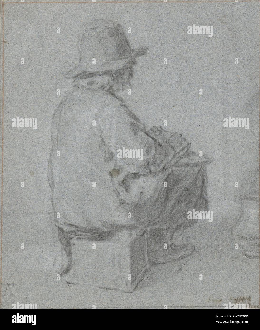 Boy, sitting on a stew, ate monogrammist or AF, 1600 - 1699 drawing ...