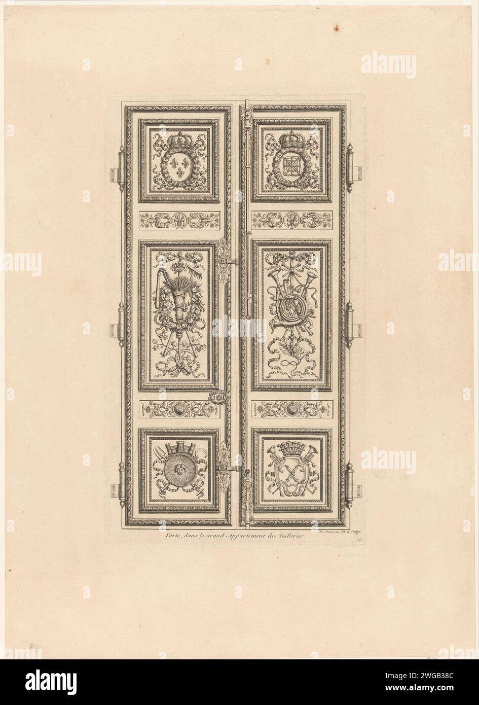 Door with trophies and shields, François Chauueau, 1670 - 1676 print A ...