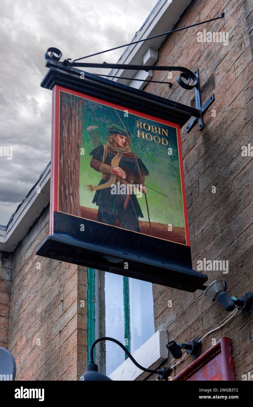 Sign for the former Thwaites 'Robin Hood' pub. Haslingden Road ...