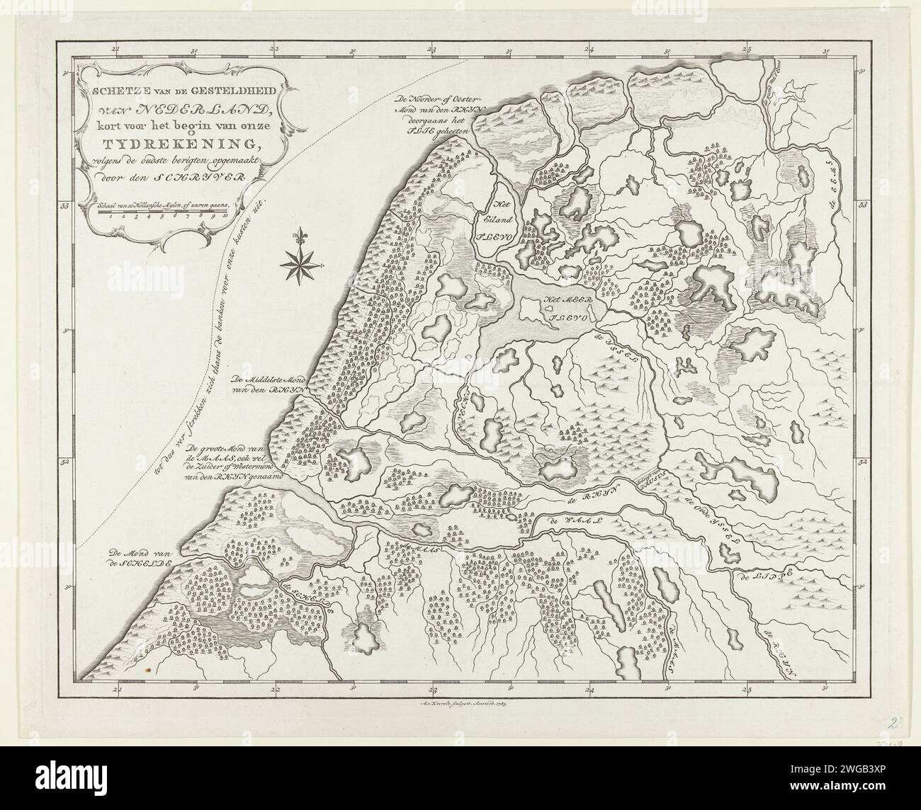 Historical map of the Netherlands at the start of the era, 1783 print ...