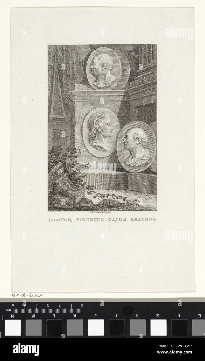 Medaillons met Portretten van Phocion, Tiberius en Gaius Gracchus ...