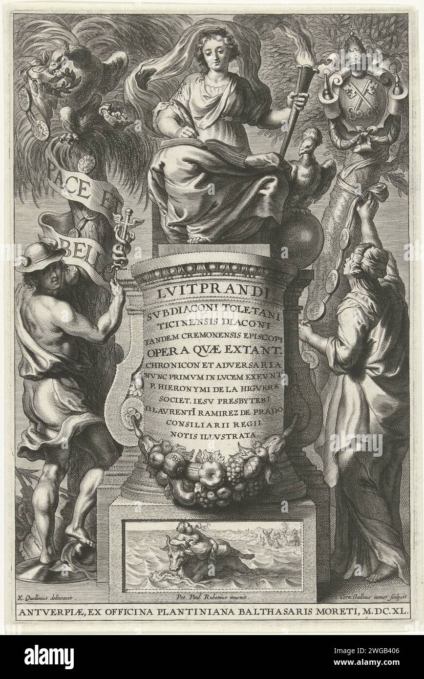 History sitting on a throne, Cornelis Galle (II), After Peter Paul ...