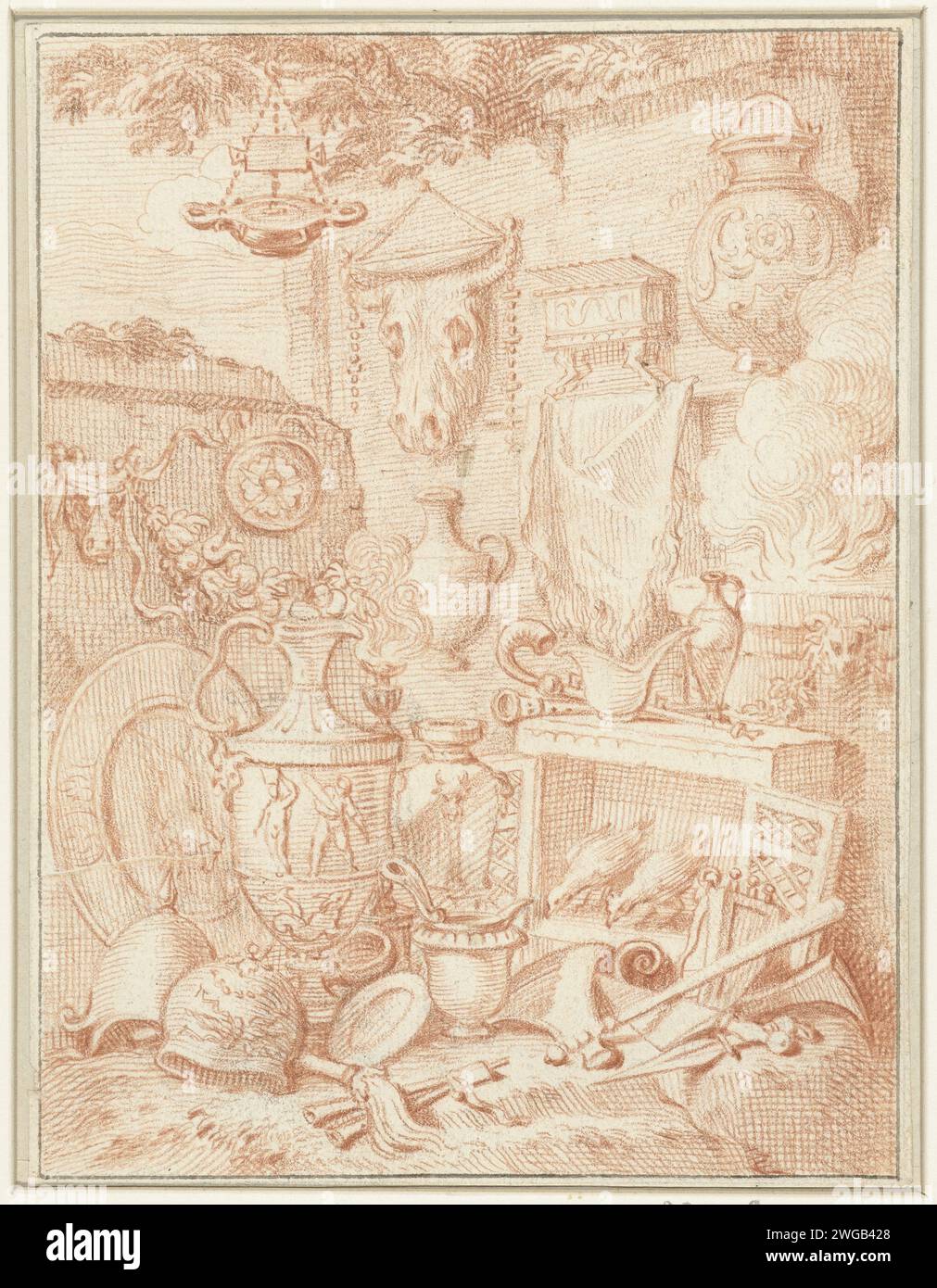 Objects from the pagan sacrificial service, Jacob Houbraken, 1708 ...