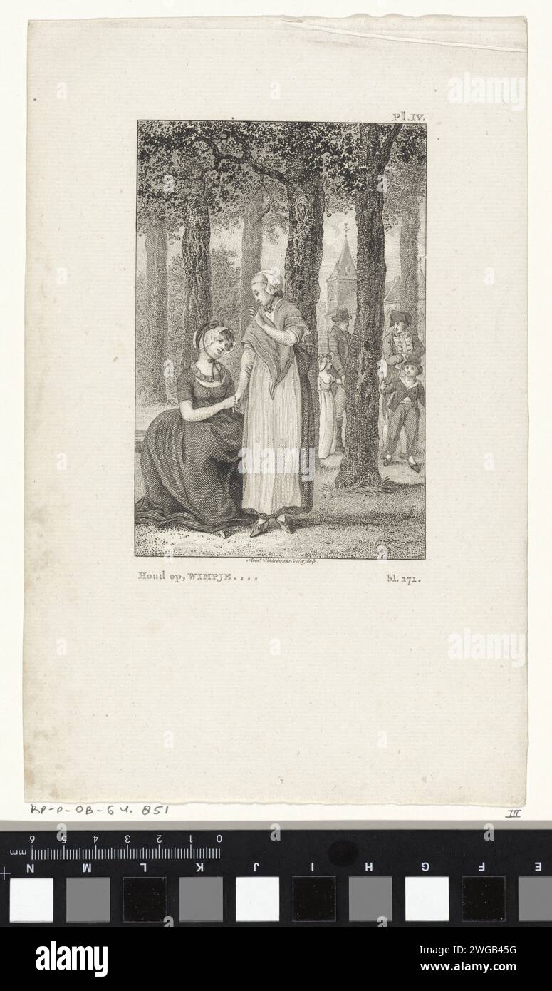 Clara asks Wilhelmina to continue, Reinier Vinkeles (I), 1804 - 1805 print A sitting and ...