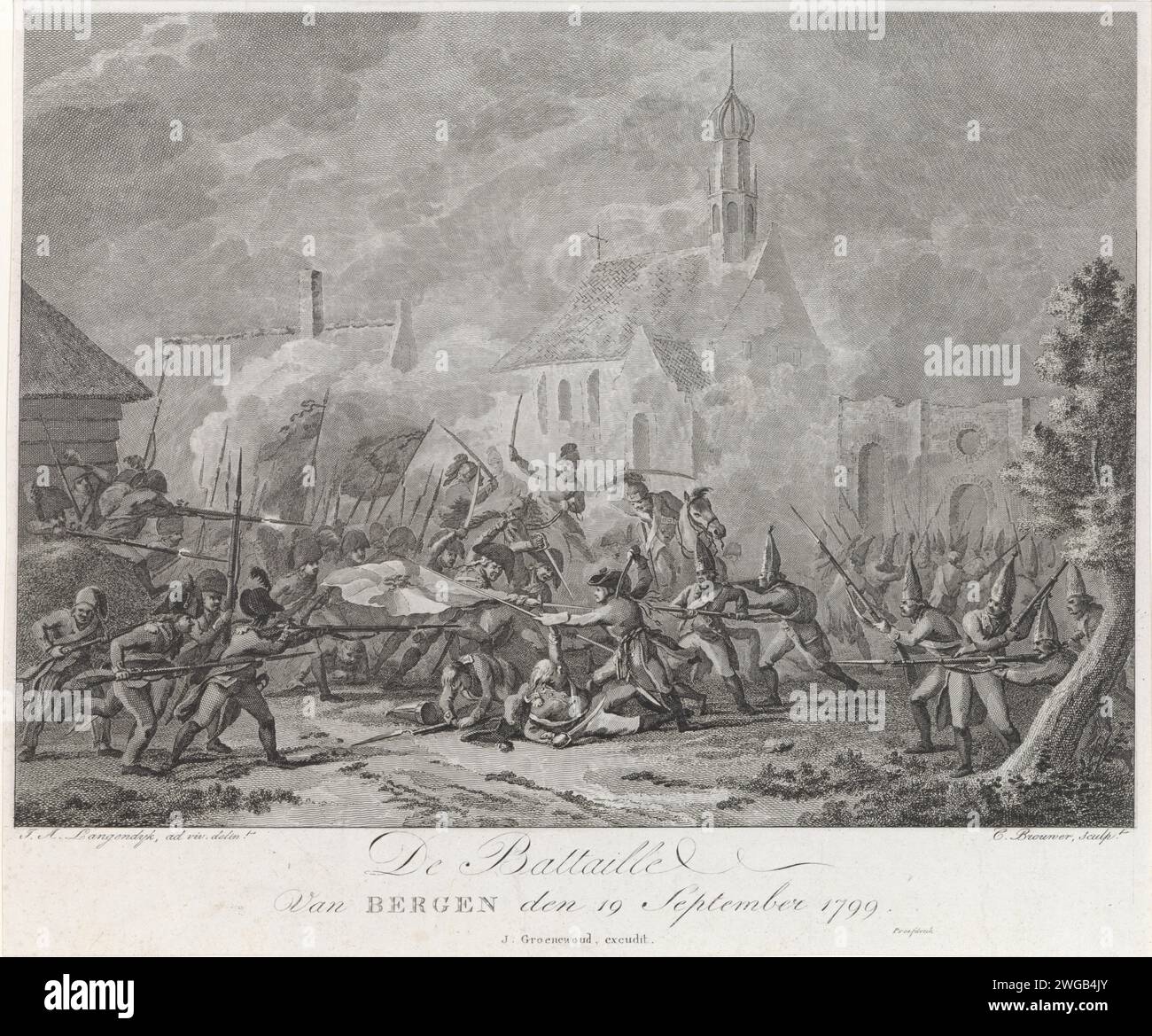 Battle of Bergen, 1799, Cornelis Brouwer, After Jan Anthonie Langendijk ...