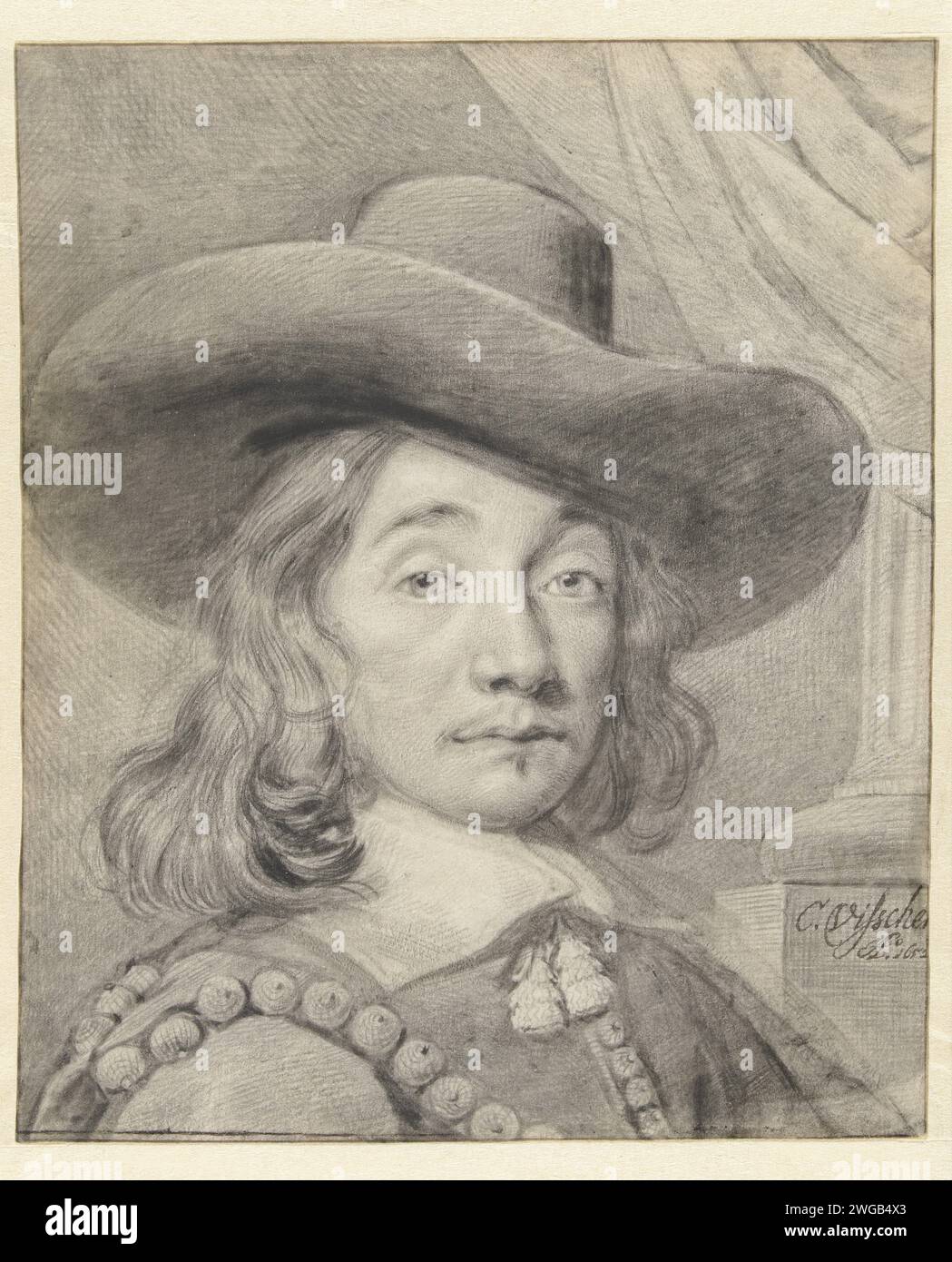 Self-portrait with a Hat, Cornelis Visscher (II), 1652 drawing ...