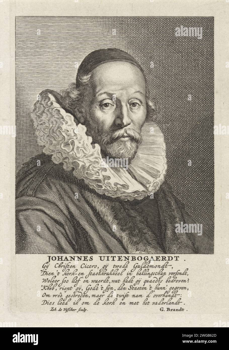 Portrait of Johannes Wtenbogaert, Jan de Visscher, 1643 - 1692 print ...