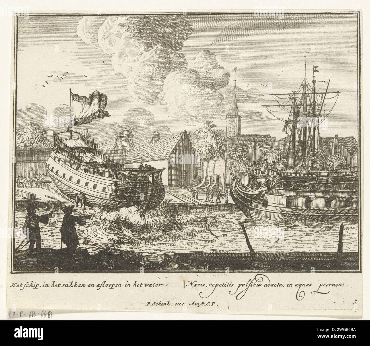 Lay the ship, plate no. 5, ca. 1700, 1690 - 1710 print Leaving the ship ...