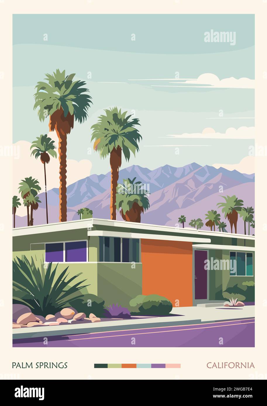 Palm Spring, California, USA travel retro poster Stock Vector Image ...