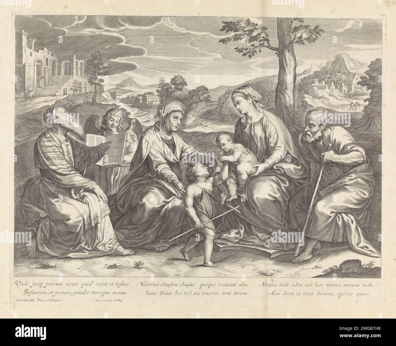 Landscape with holy family and other saints, Pieter de Jode (II), After ...
