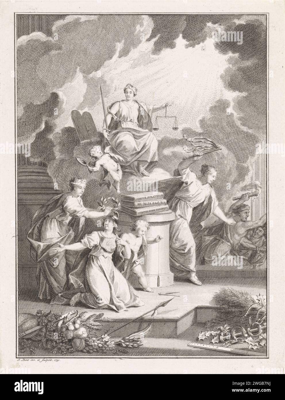 Allegory of true faith, Jan Punt, 1751 print Justice sits on a cloud ...