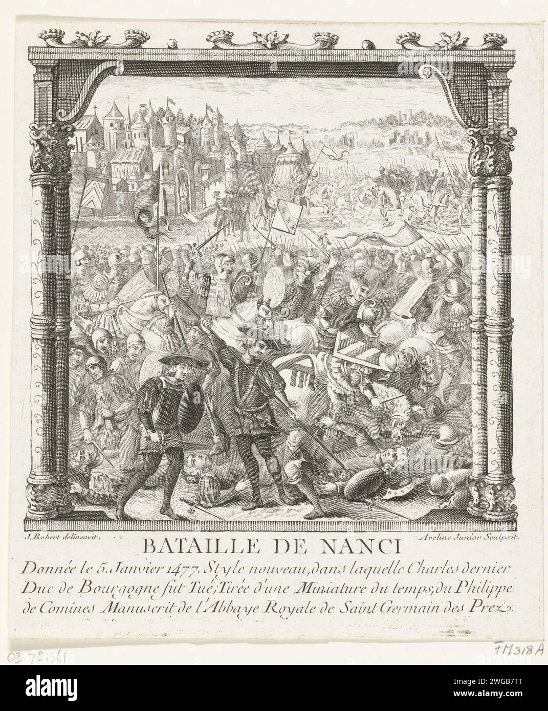 Miniature of the death of Charlemagne in the Battle of Nancy, 1477 ...