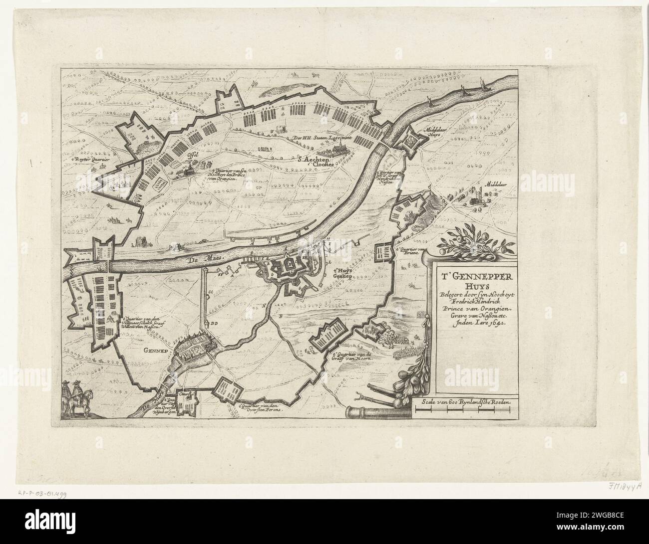 Siege of home in Gennep, 1641, 1641 - 1649 print Map with the house in ...