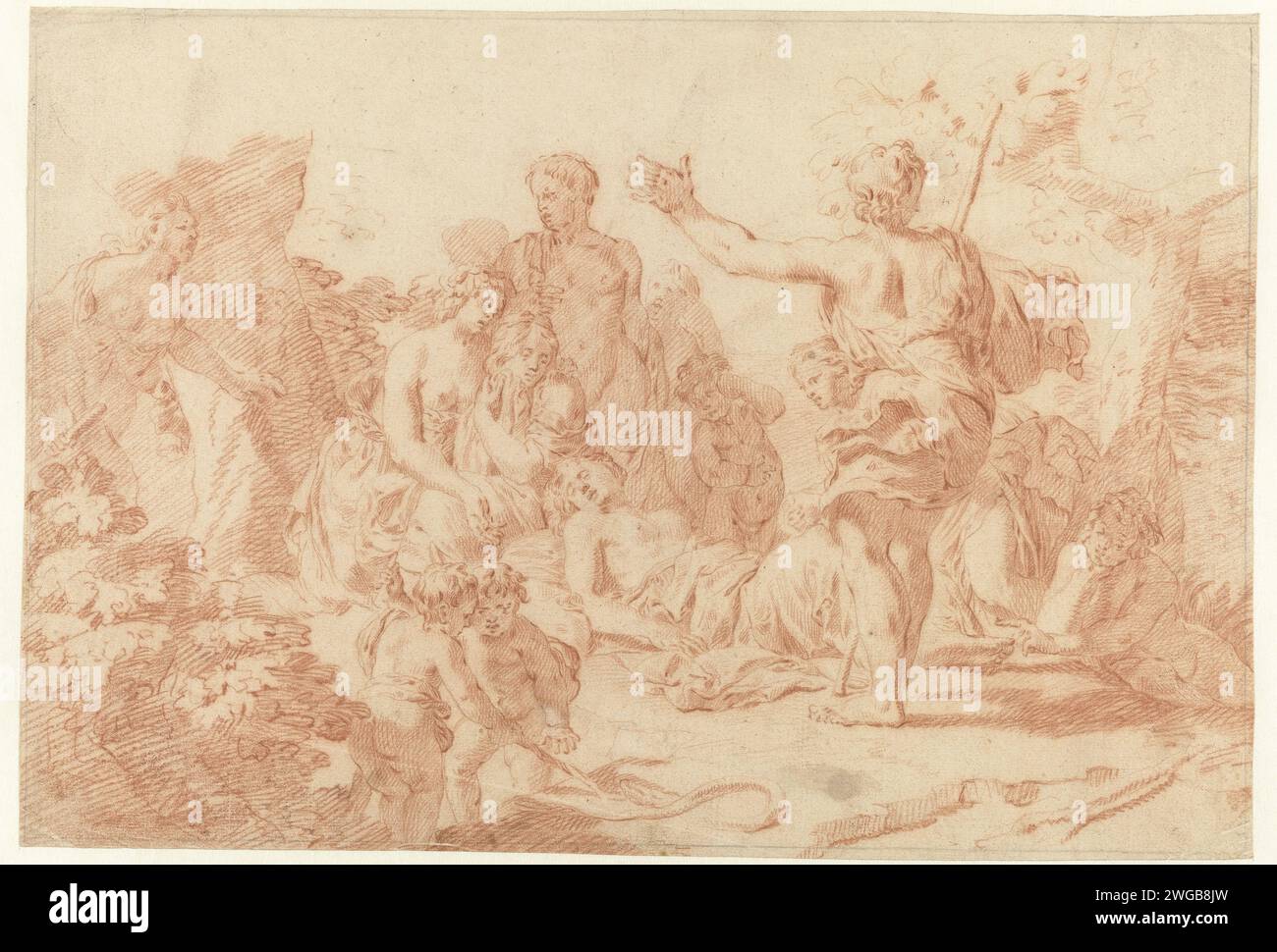 Mourning crowd around a dead woman, Jan Hoogsaat, 1664 - 1730 drawing ...