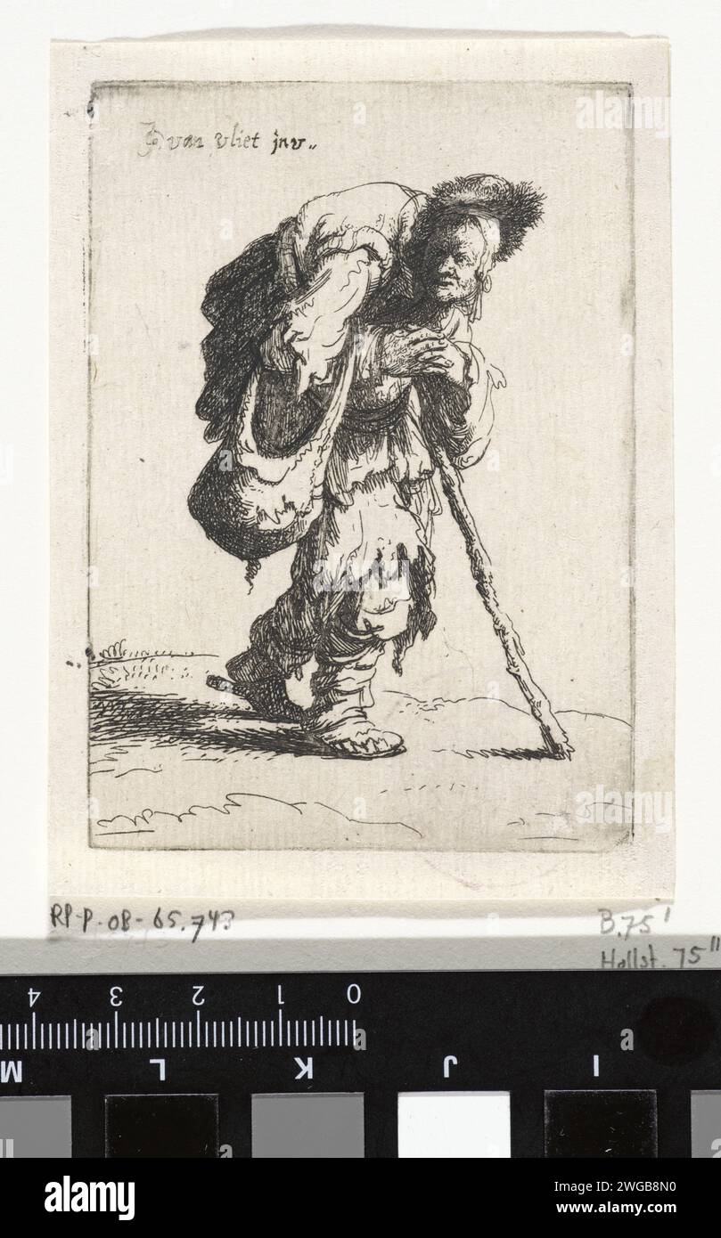 Bought beggar with a walking stick, Jan Gillisz. van Vliet, 1632 print ...