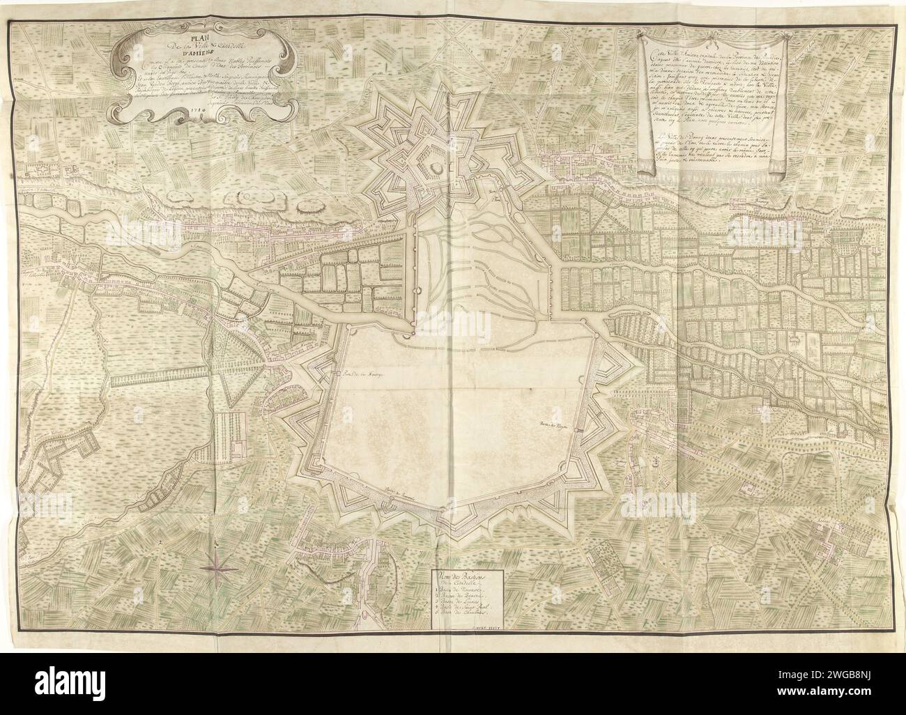 Map of Amiens, 1710, 1710 drawing Large map of the city of Amiens with ...