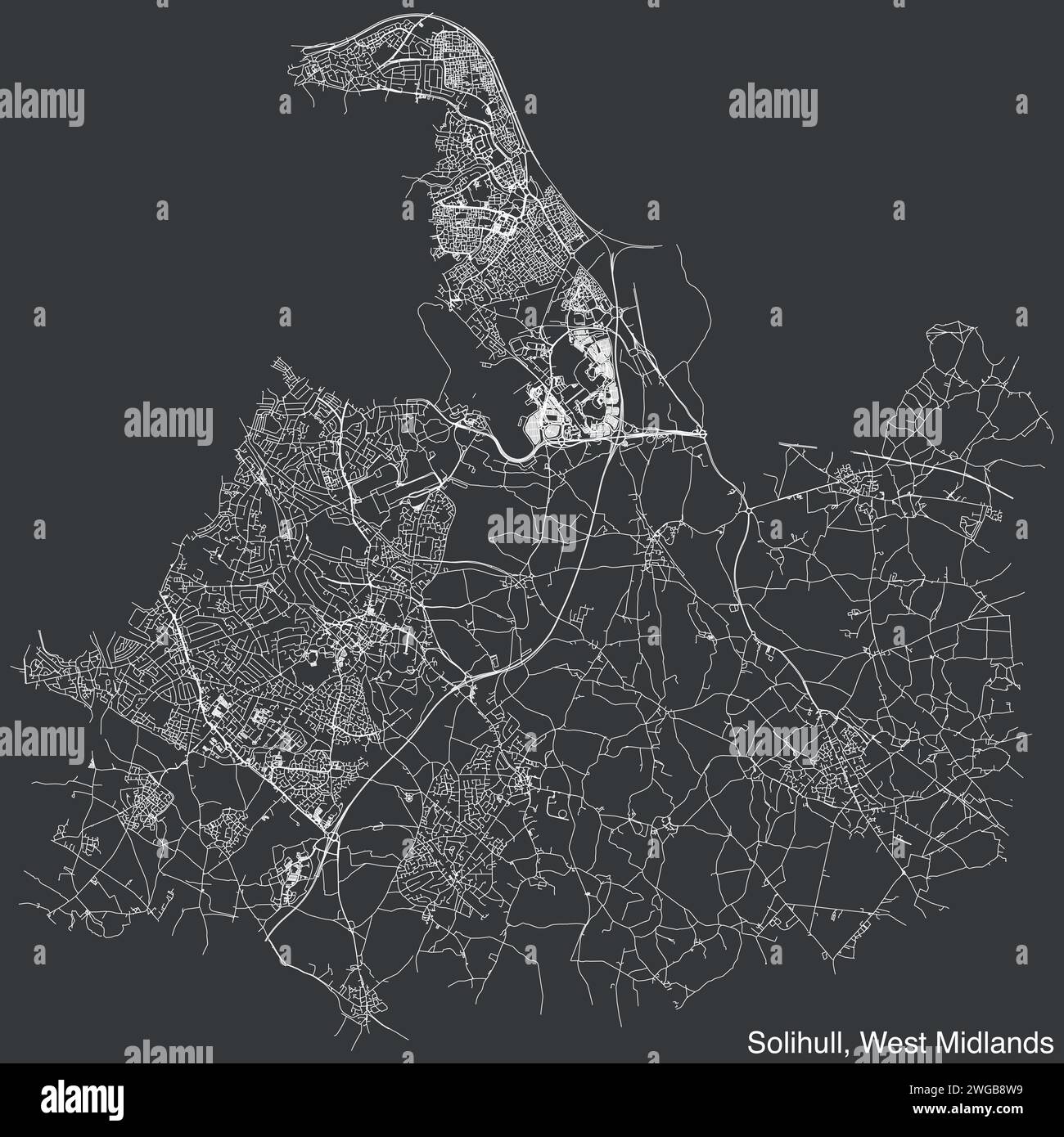 Street roads map of the METROPOLITAN BOROUGH OF SOLIHULL, WEST MIDLANDS ...