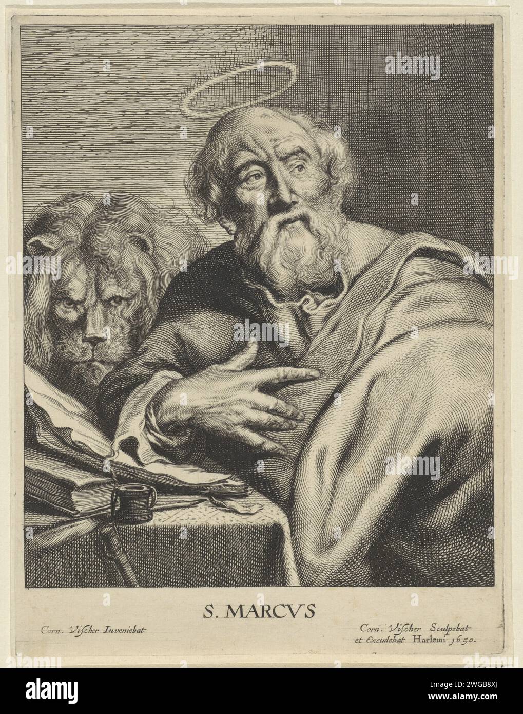 Evangelist Marcus with Leeuw, Cornelis Visscher (II), 1650 print ...