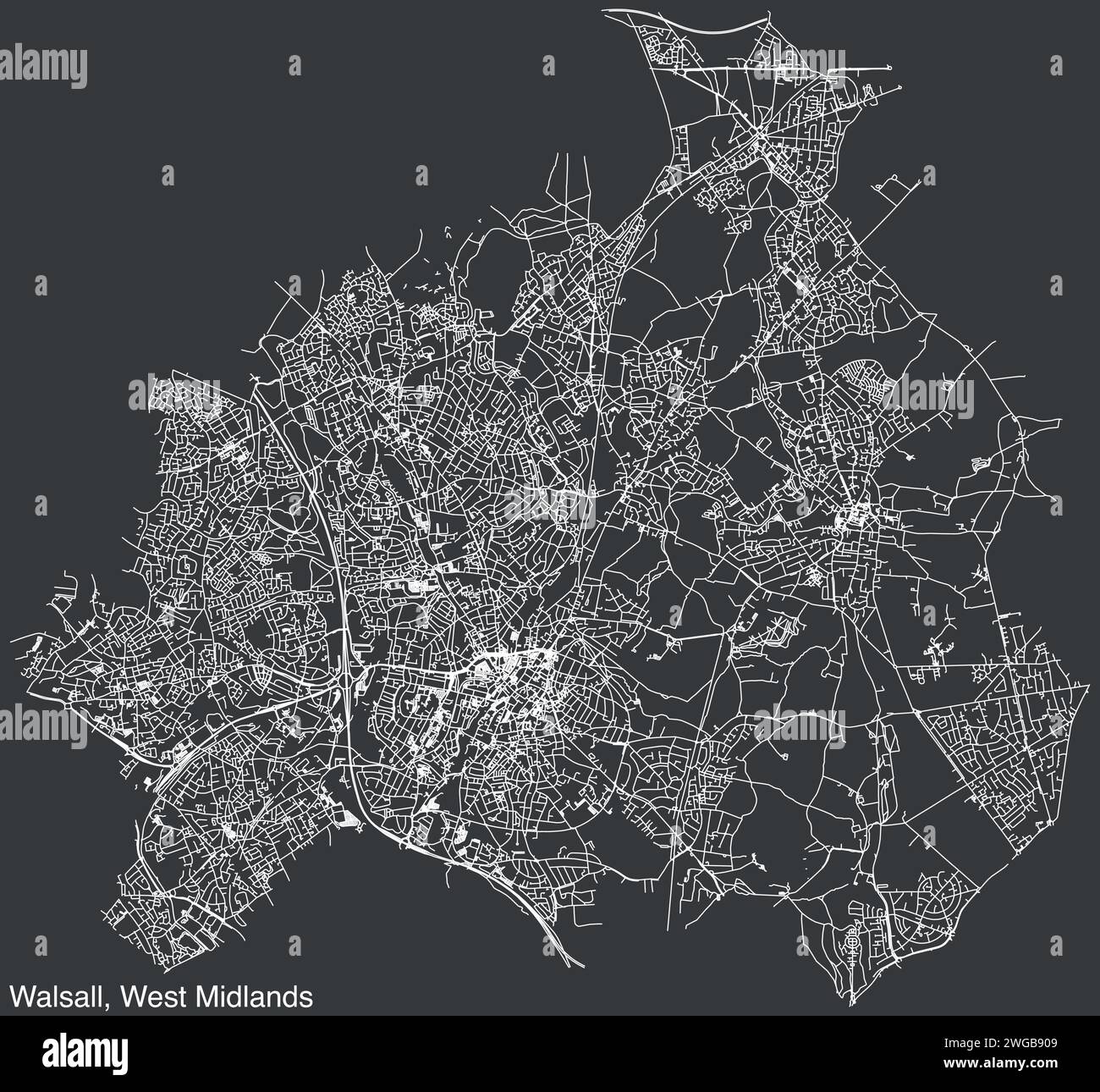 Street roads map of the METROPOLITAN BOROUGH OF WALSALL, WEST MIDLANDS ...