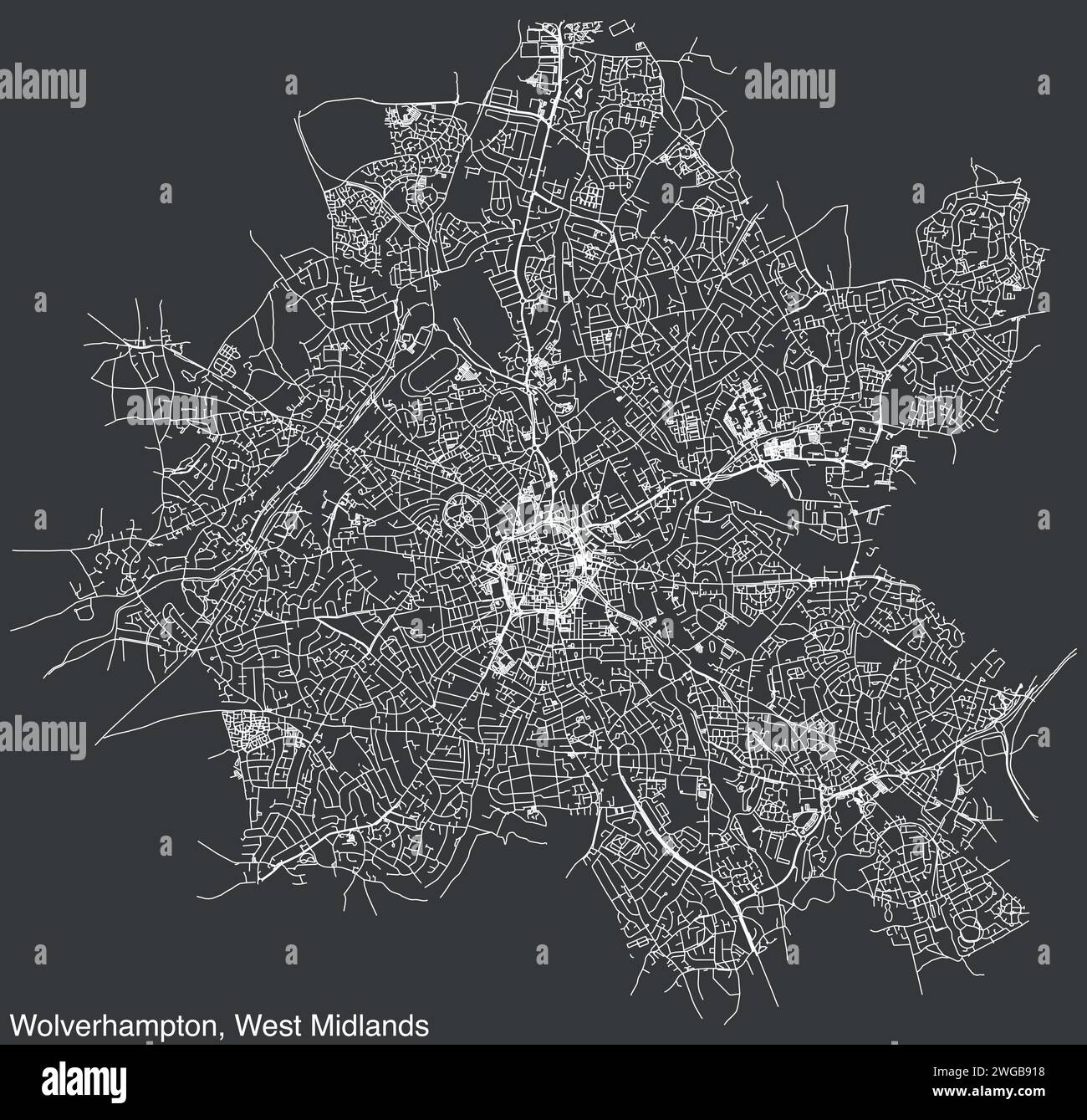 Street roads map of the METROPOLITAN BOROUGH AND CITY OF WOLVERHAMPTON ...