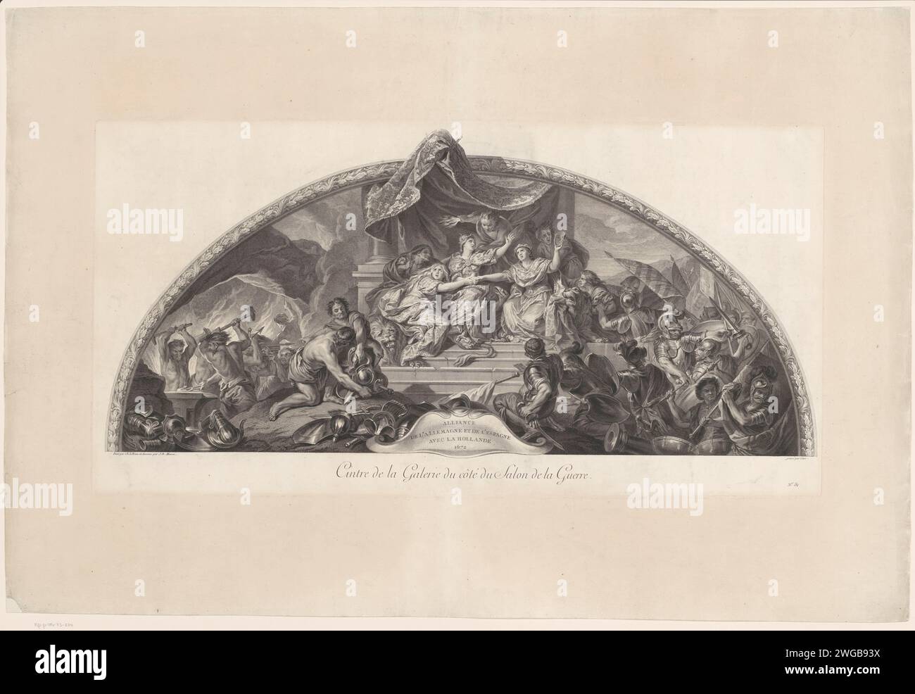 Ceiling painting in the Grande gallery of Versailles with the alliance ...