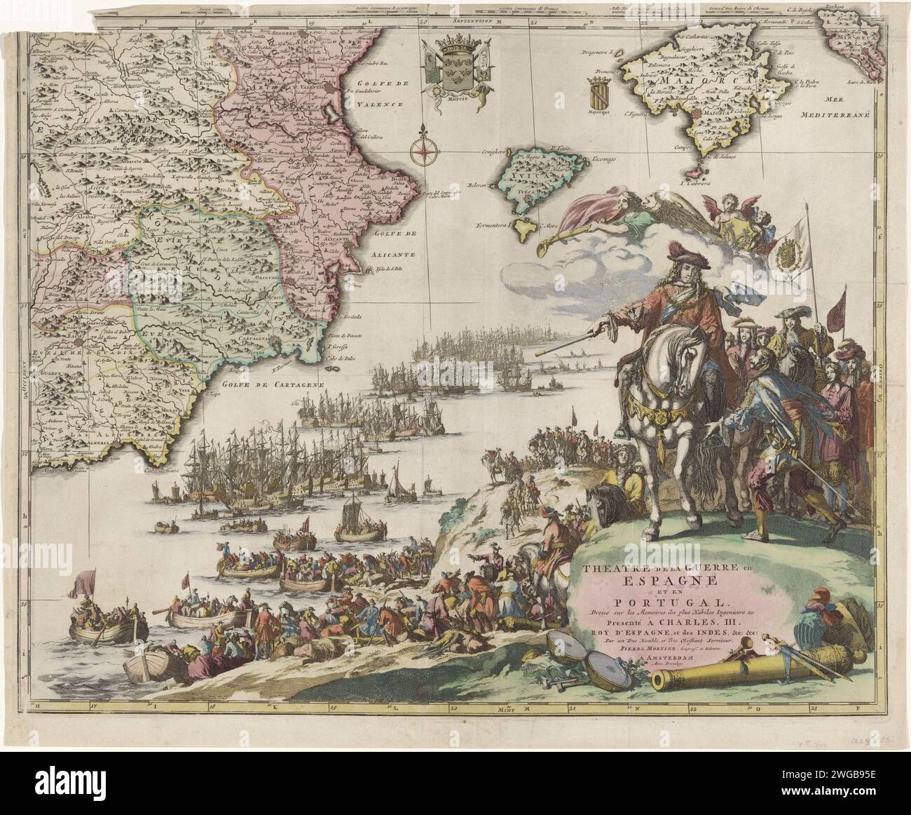 Map of Spain and Portugal, ca. 1703, Jan Luyken, 1703 print Map with ...